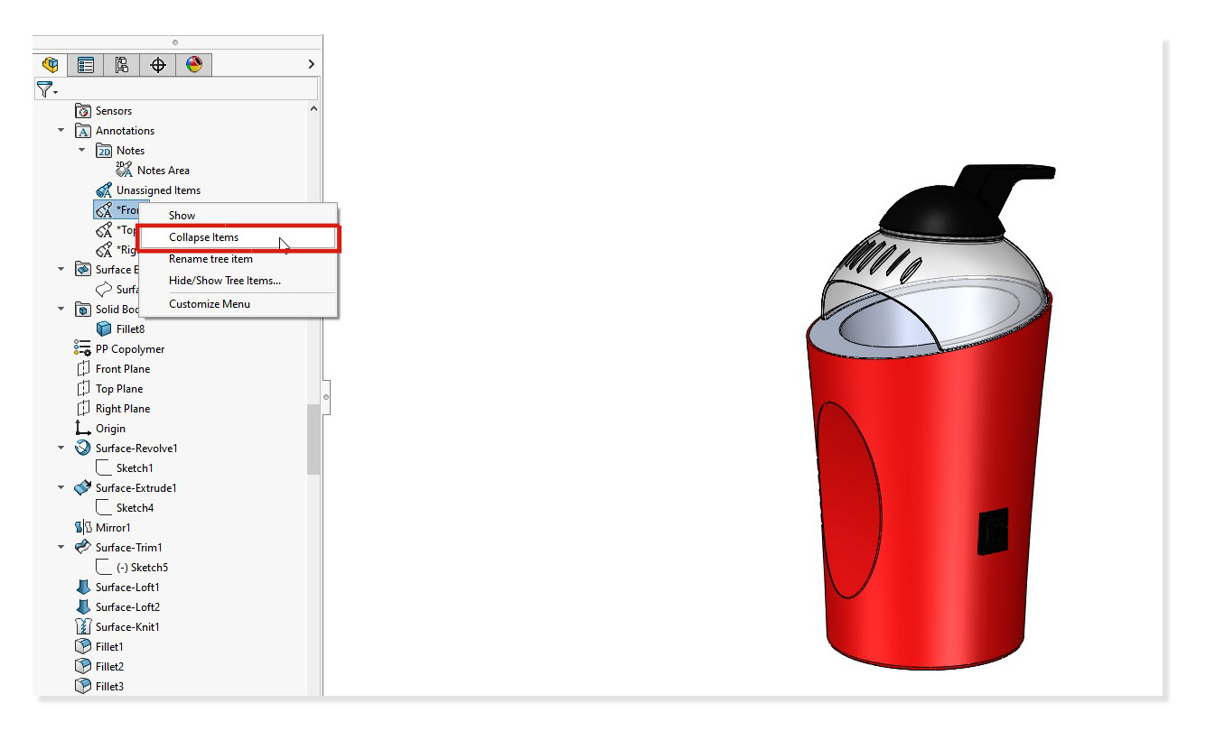 Expanding and Collapsing all Components in the SolidWorks Model Tree